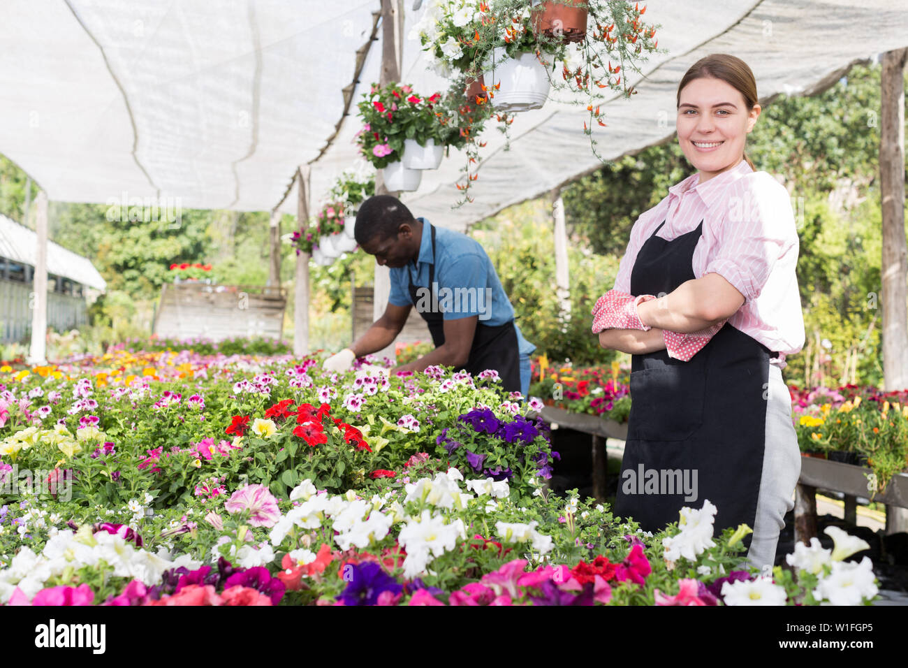Female greenhouse worker checking flowers hi-res stock photography and images - Alamy