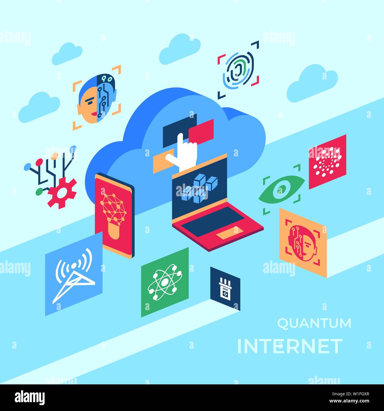 Quantum internet technology icons infographics collection, digital ...