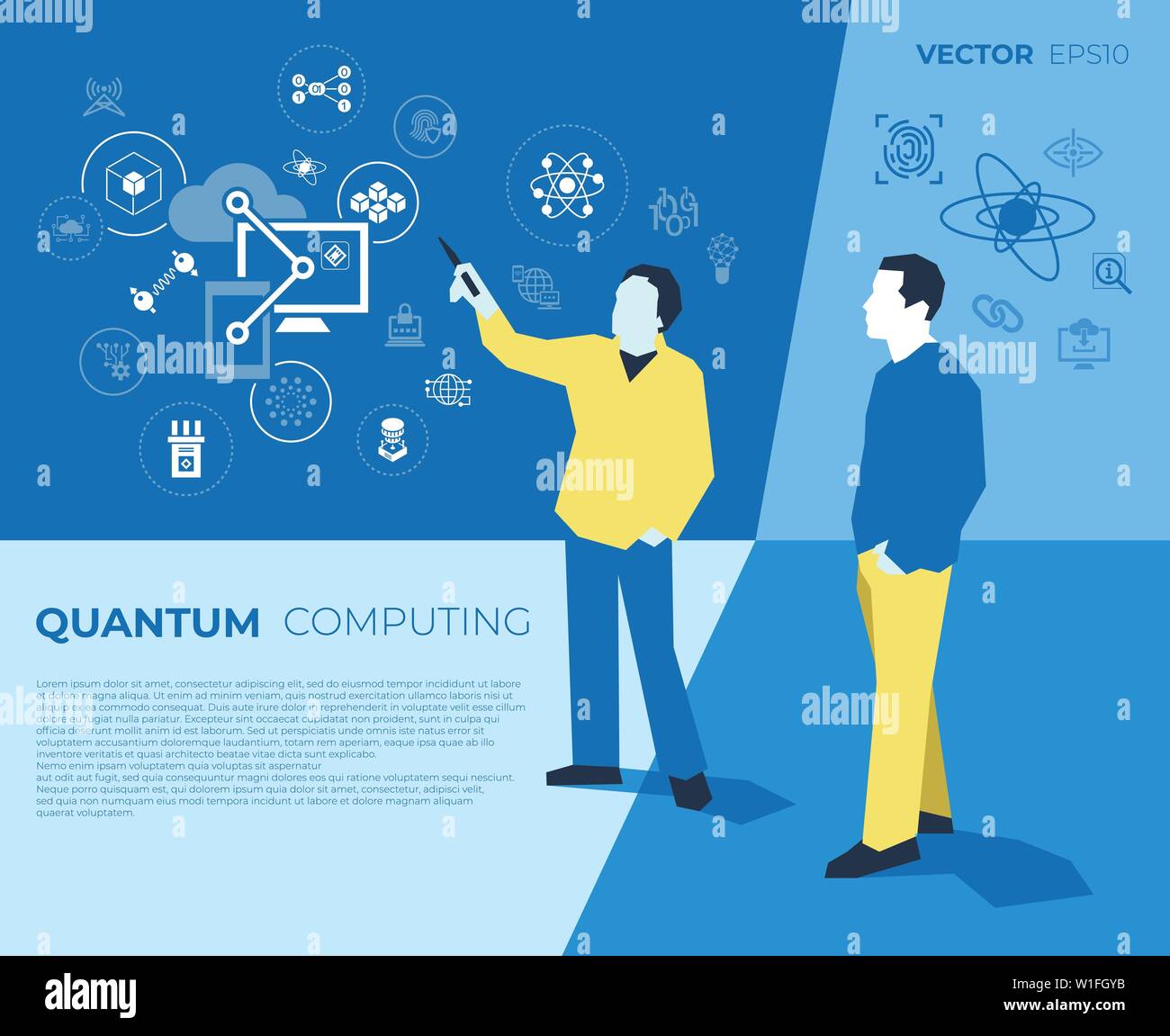 Quantum internet technology icons infographics with people, digital ...
