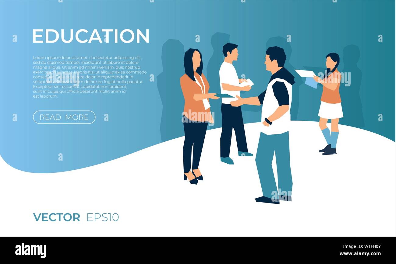 University expo exhibition with people icons infographics collection ...