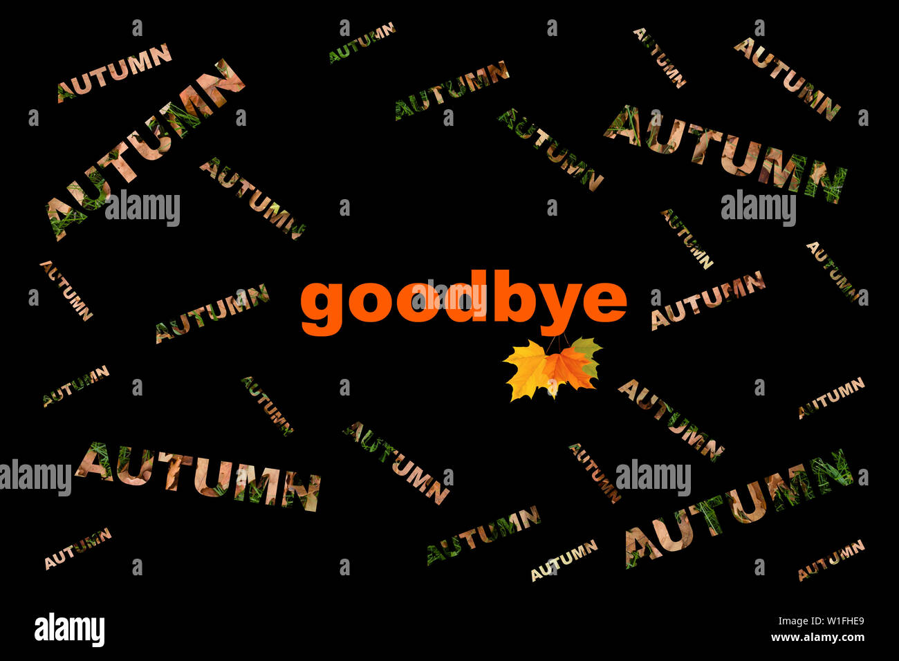 Text with the words autumn goodbye on a black background. Seasons ...
