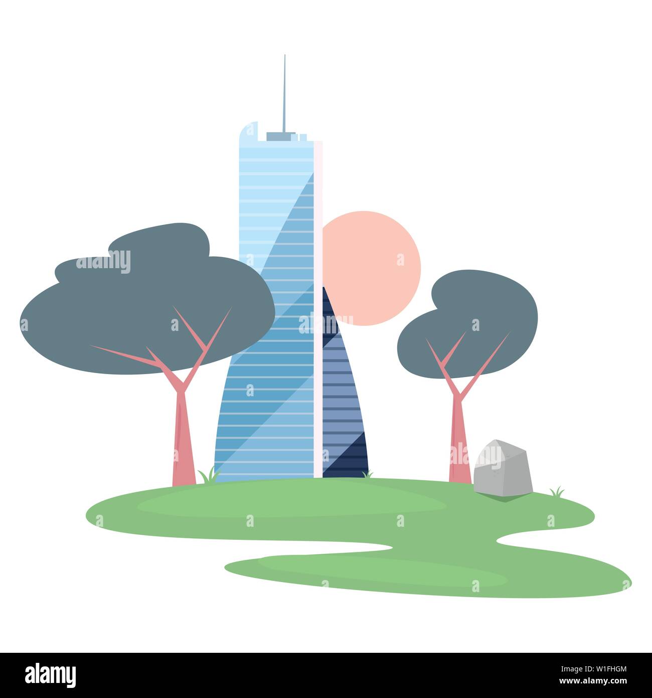 skyscraper building tower trees outdoors vector illustration Stock ...