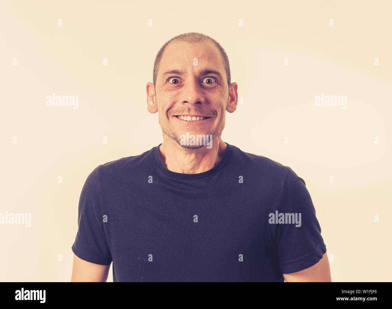 Happy face and facial expressions. Close up portrait of cheerful ...