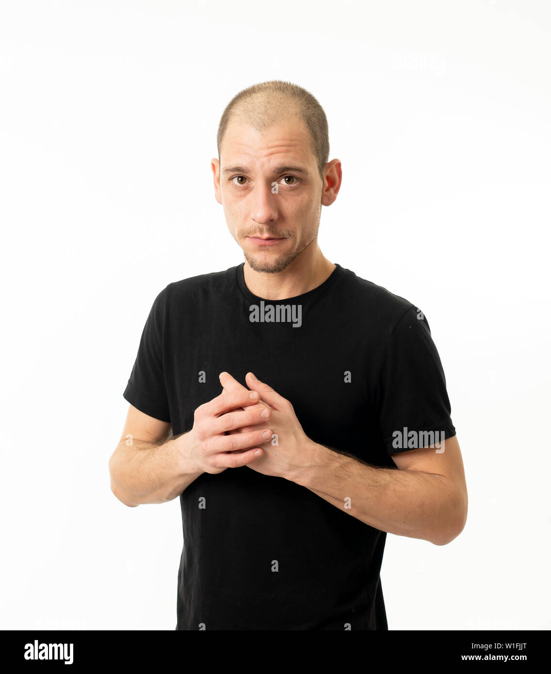 Half length portrait of handsome caucasian man with a neutral and ...