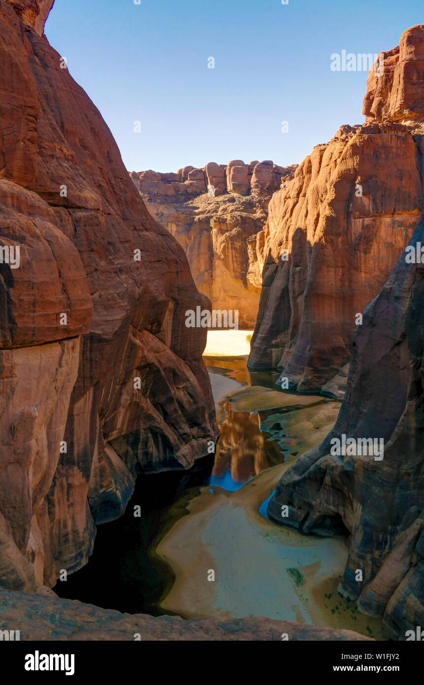 aerial Panorama inside canyon aka Guelta d'Archei, East Ennedi, Chad ...