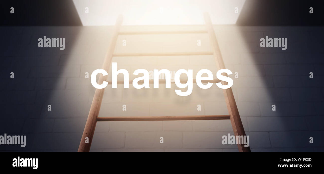 Word Changes on Ladder Background with Light Upwards Stock Photo - Alamy