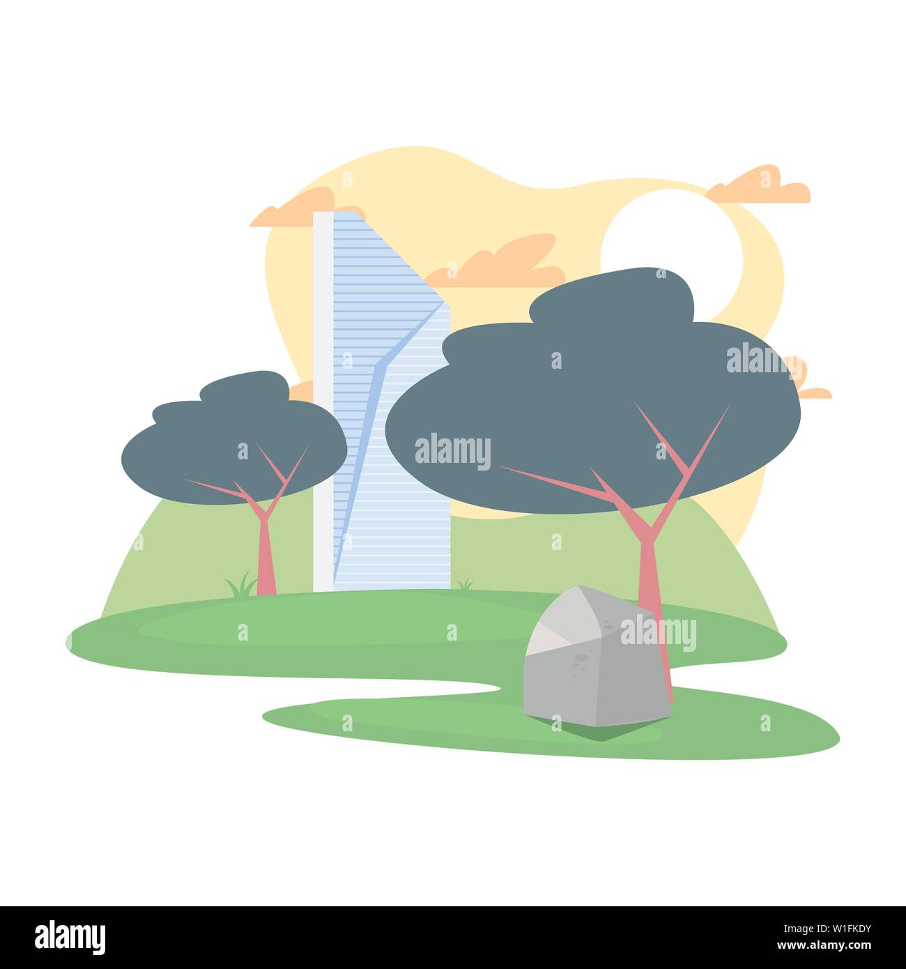 skyscraper building tower trees outdoors vector illustration Stock ...