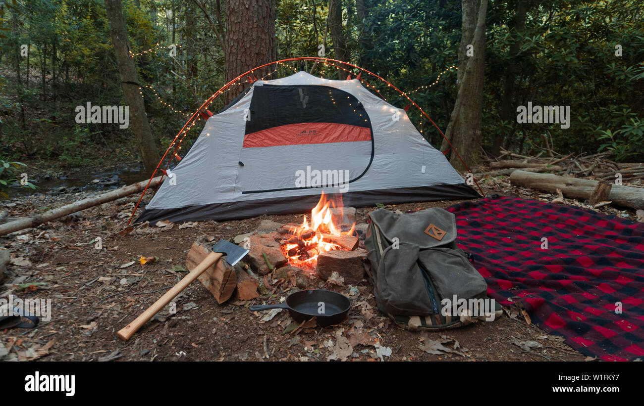 Camping tent in the Blue Ridge Mountains in Asheville, North Carolina ...