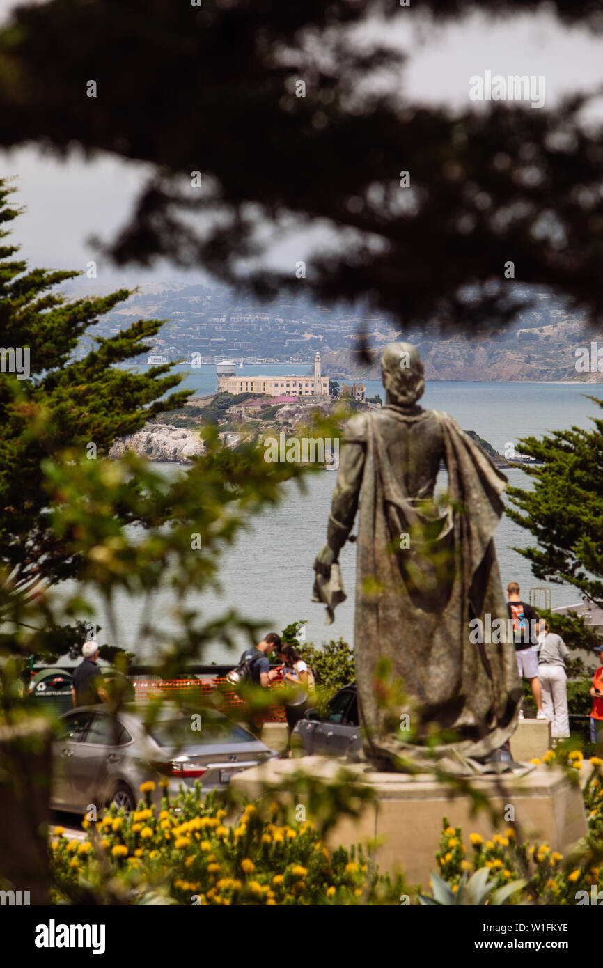 Alcatraz Island with Christopher Columbus Statue from its back out of ...