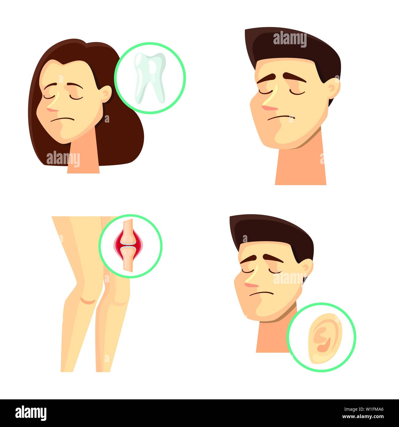 Isolated object of pain and disease sign. Collection of pain and injury ...