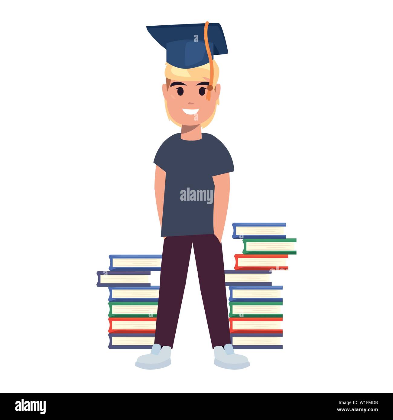 student books with graduation hat back to school vector illustration ...