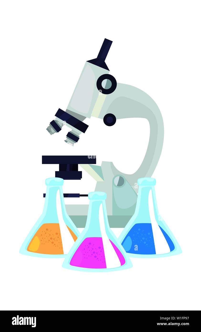 microscope chemistry flasks back to school vector illustration Stock ...