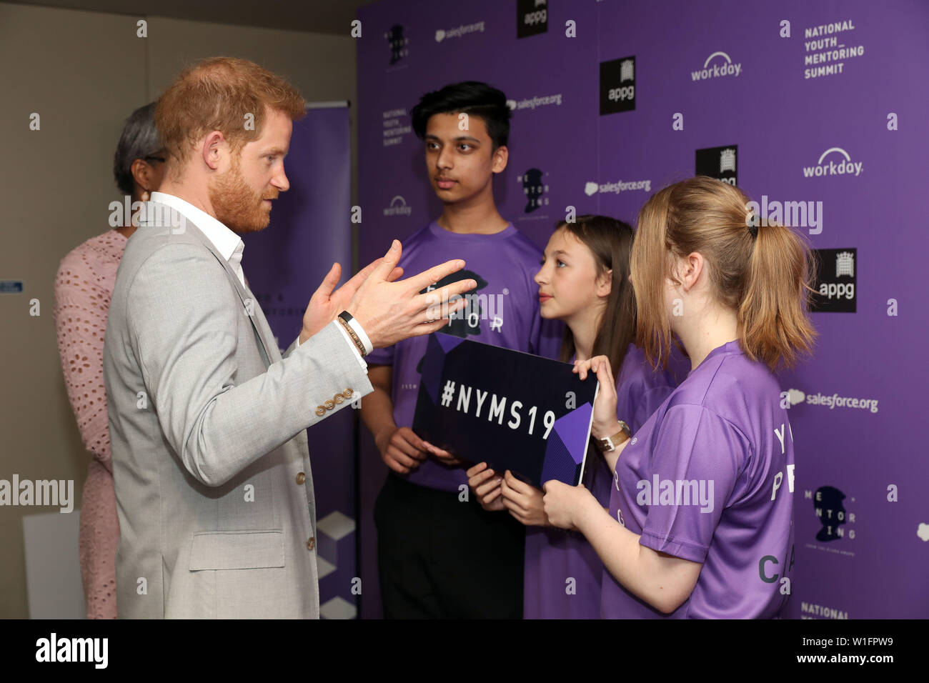 The Duke of Sussex speaks with (left to right) Mahir Rahman, Shauna ...