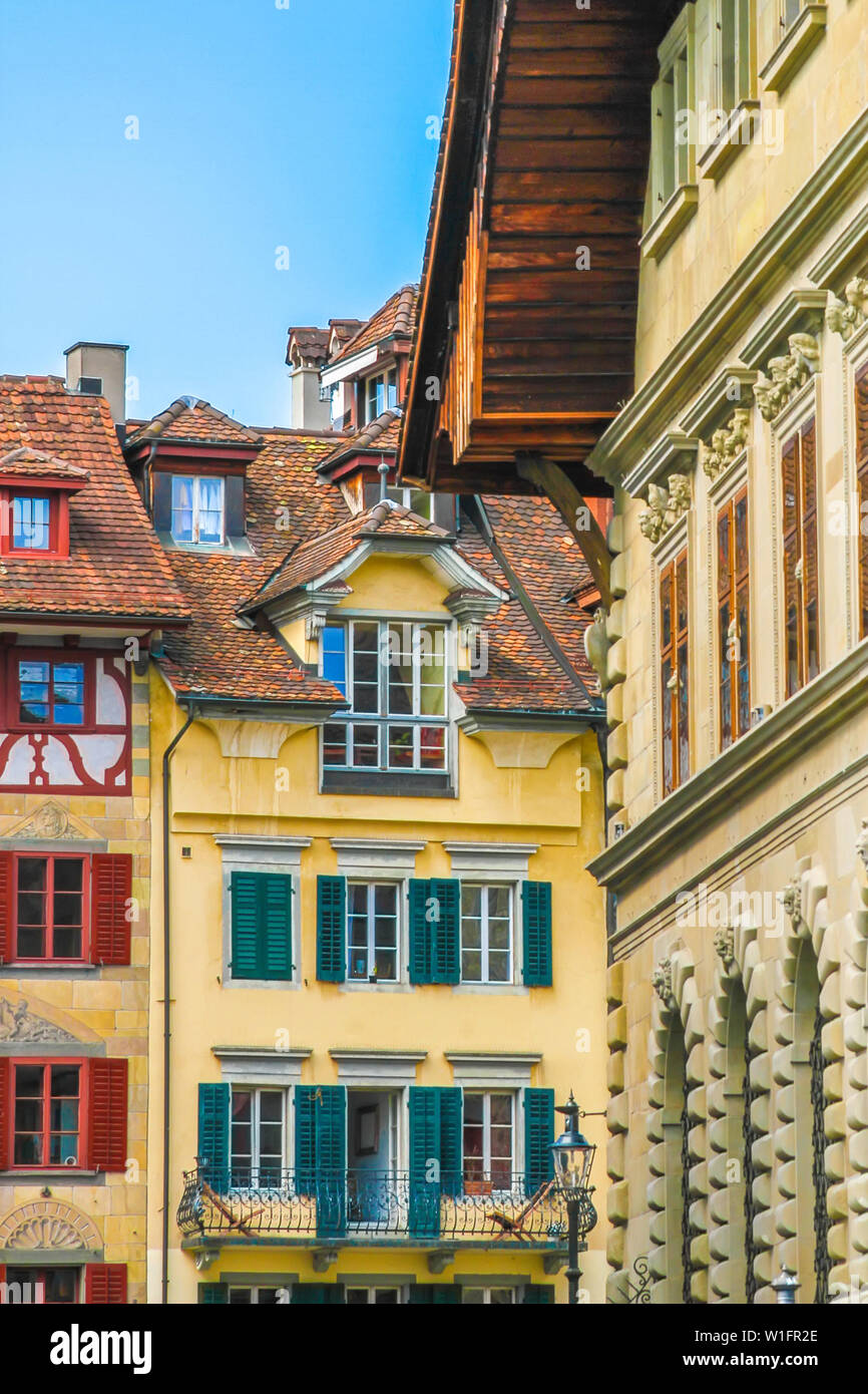 View on the historic architecture of Lucerne, Switzerland on a sunny ...