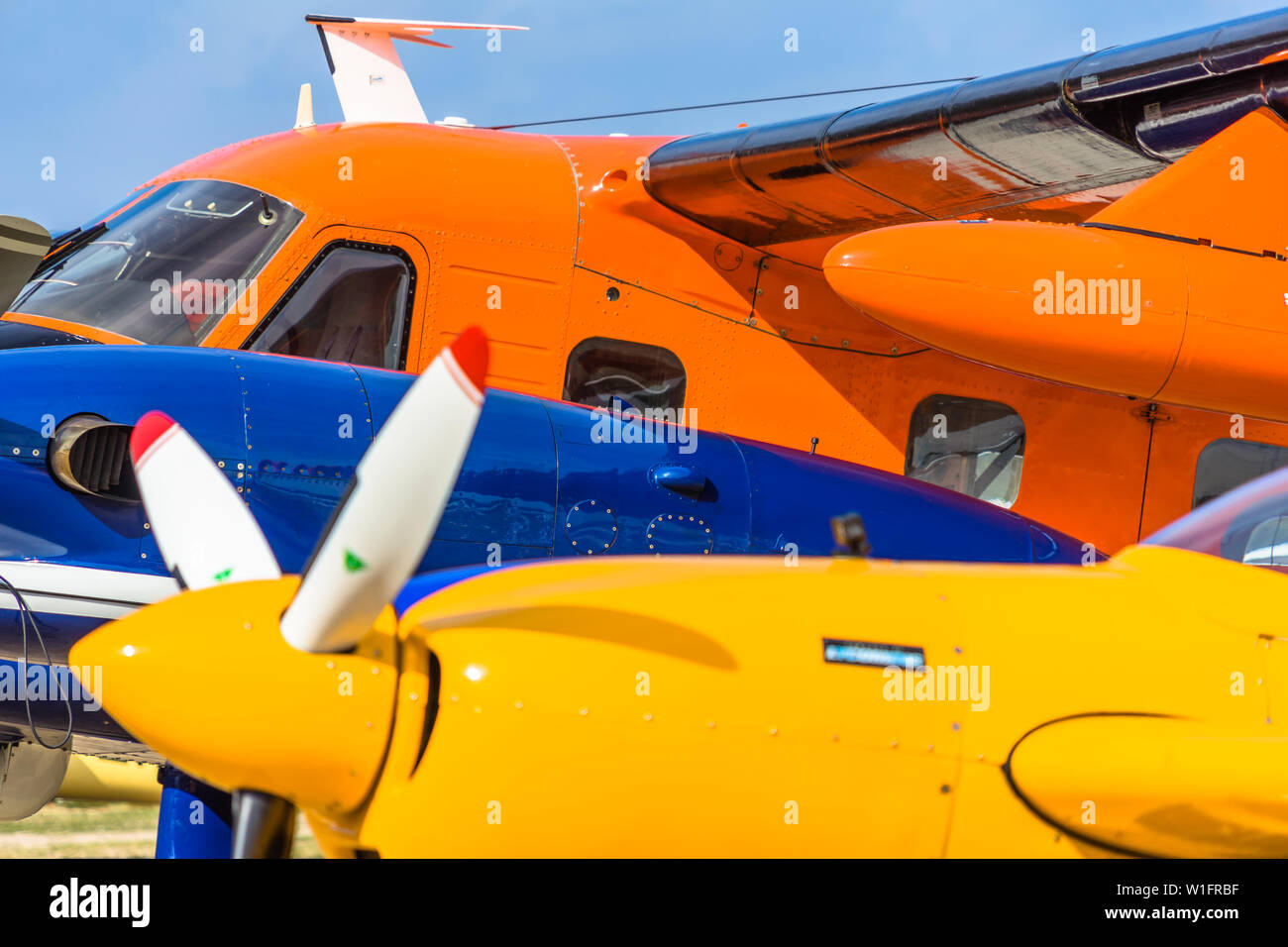 Abstract picture of several historical small aircrafts, cut and ...