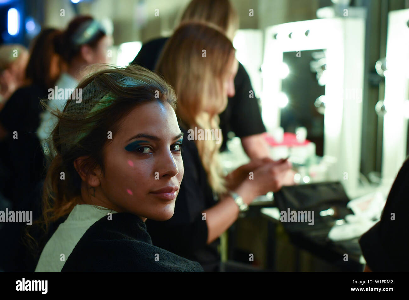 Berlin, Germany. 02nd July, 2019. Kenya Kinski-Jones, model, is painted ...