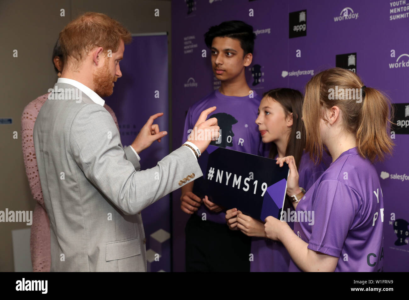 The Duke of Sussex speaks with (left to right) Mahir Rahman, Shauna ...