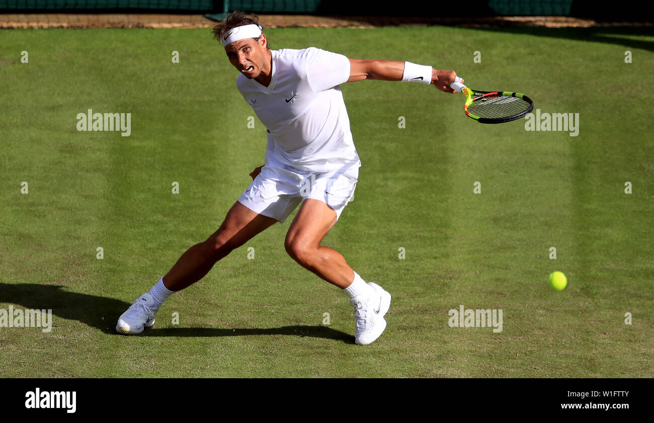 Rafael Nadal in action on day two of the Wimbledon Championships at the ...