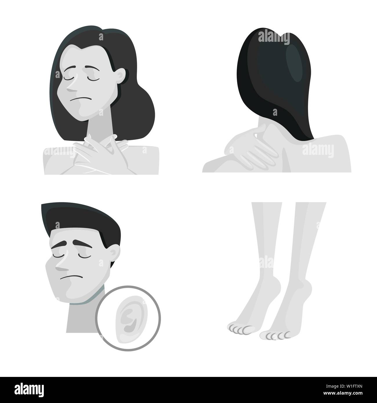 Vector illustration of suffering and injury sign. Set of suffering and ...