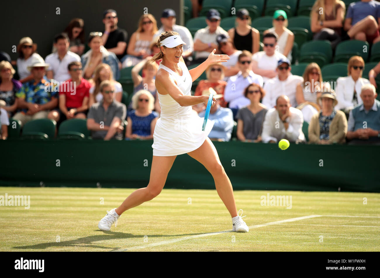 Maria Sharapova in action on day two of the Wimbledon Championships at ...