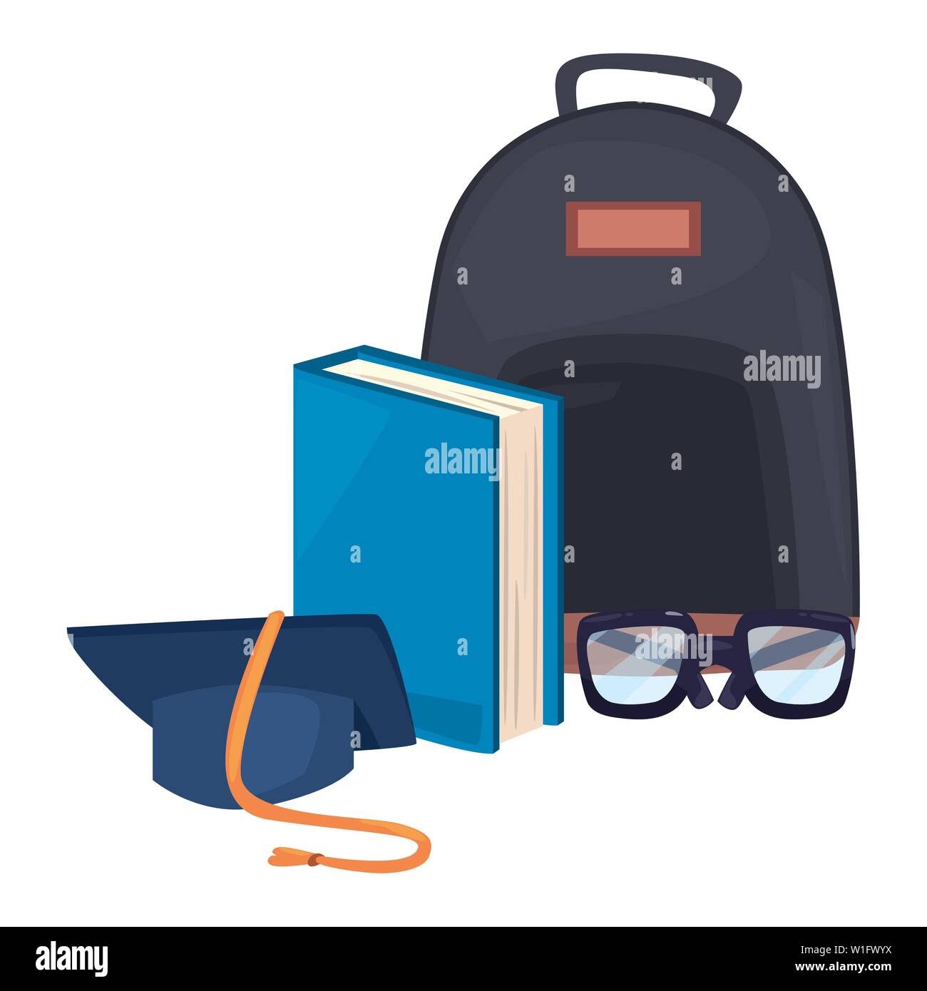 backpack book and graduation hat back to school vector illustration ...
