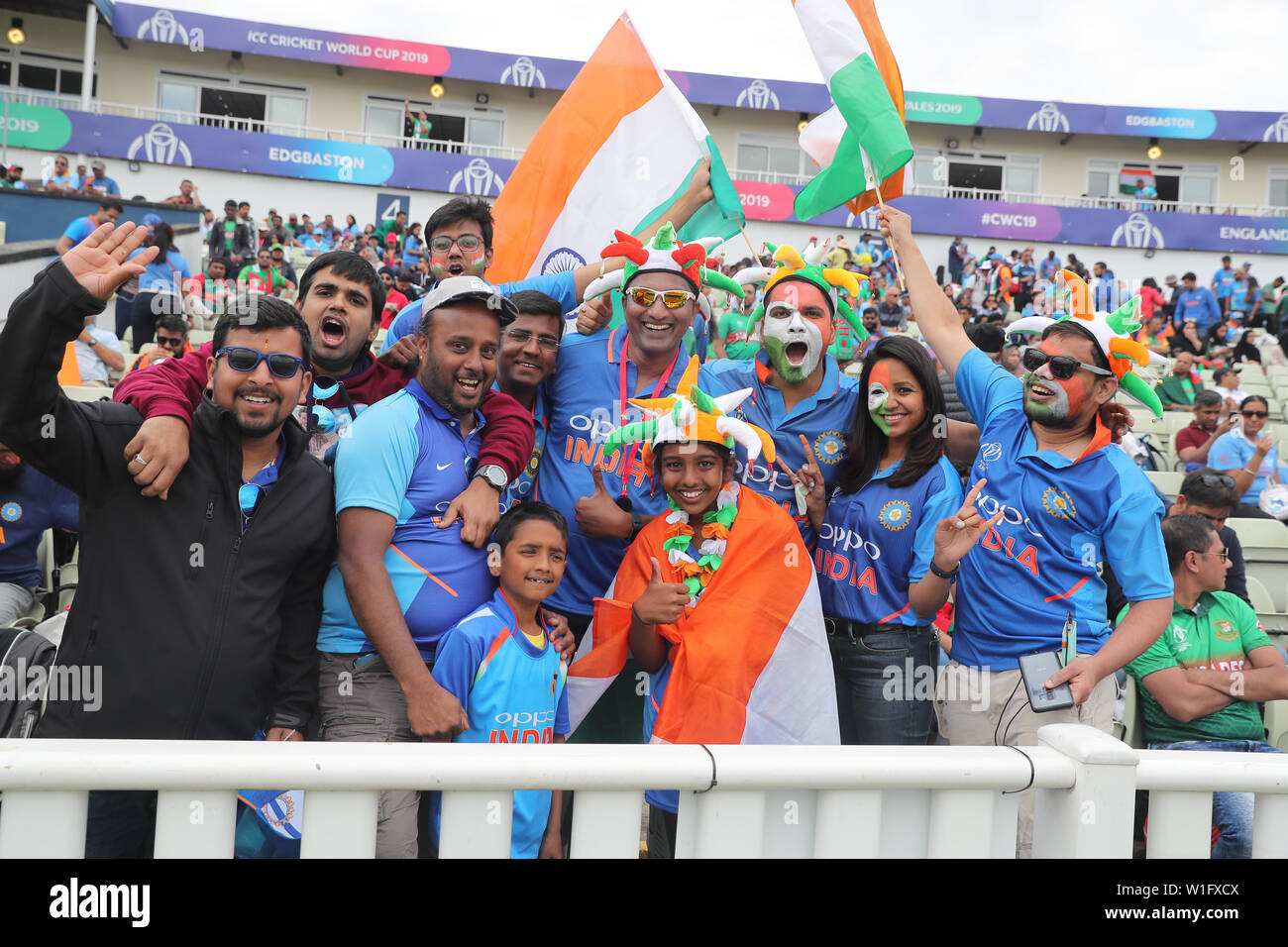 Edgbaston, 2nd July 2019. Indian Cricket Fans cheering up the indian ...