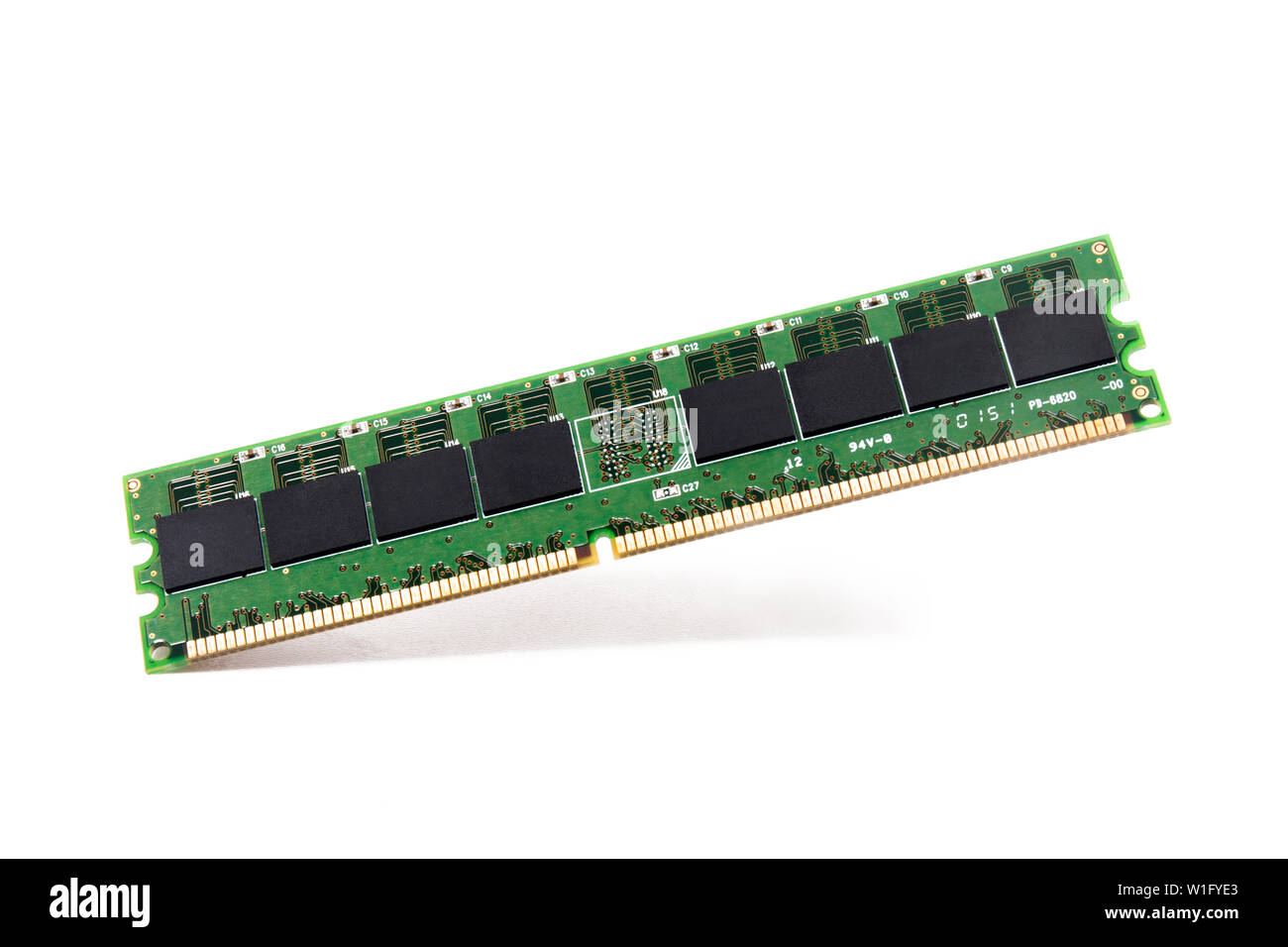Close up view of a personal computer memory chip isolated on a white ...