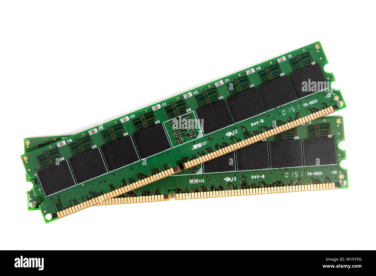 Close up view of a personal computer memory chip isolated on a white ...