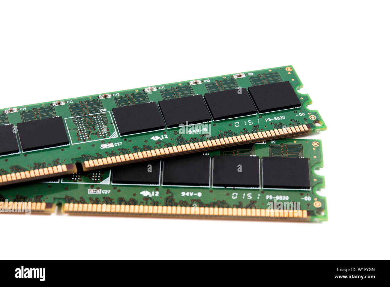 Close up view of a personal computer memory chip isolated on a white background Stock Photo - Alamy