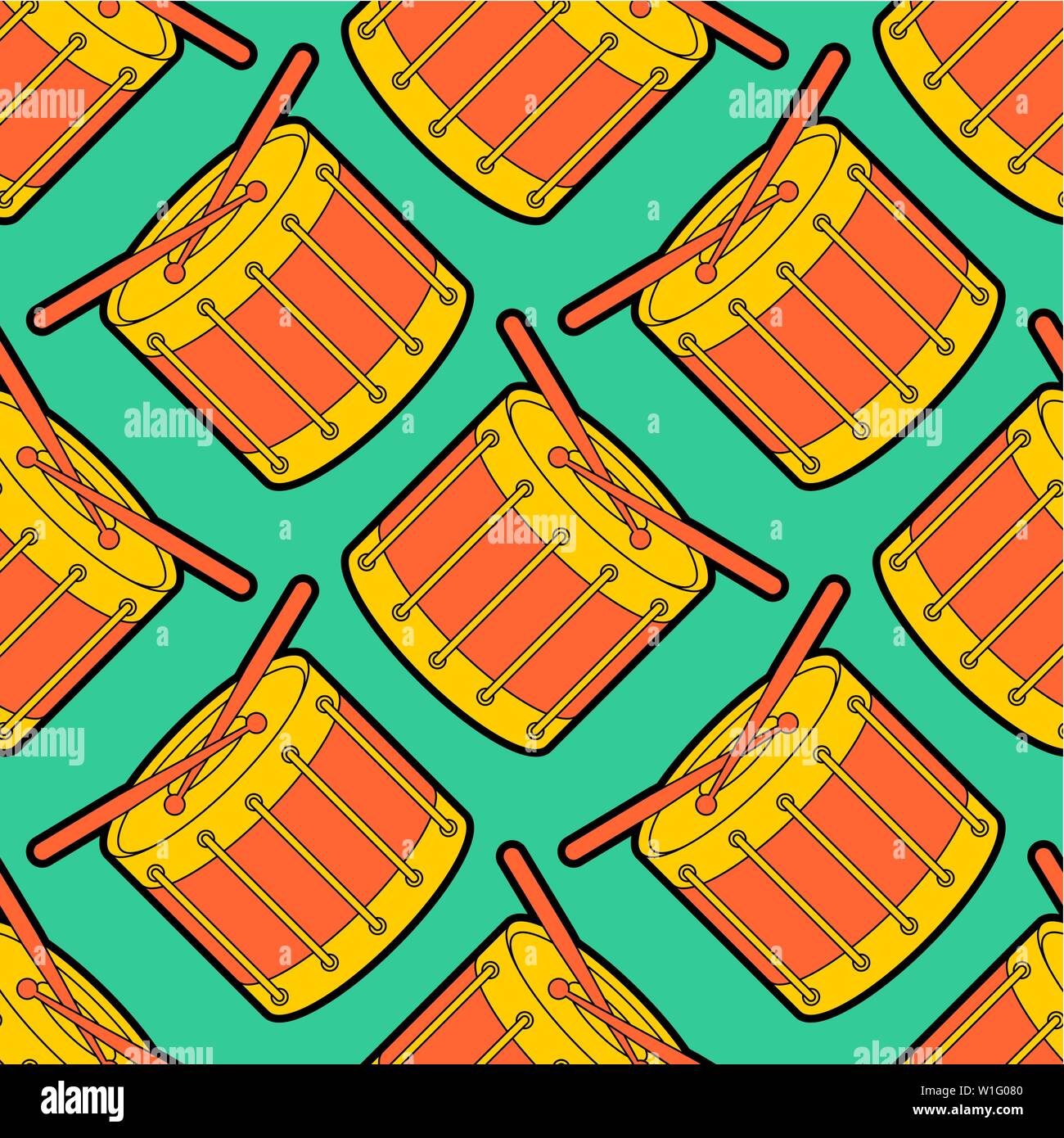 Вrum cartoon pattern seamless. Percussion musical instrument background ...