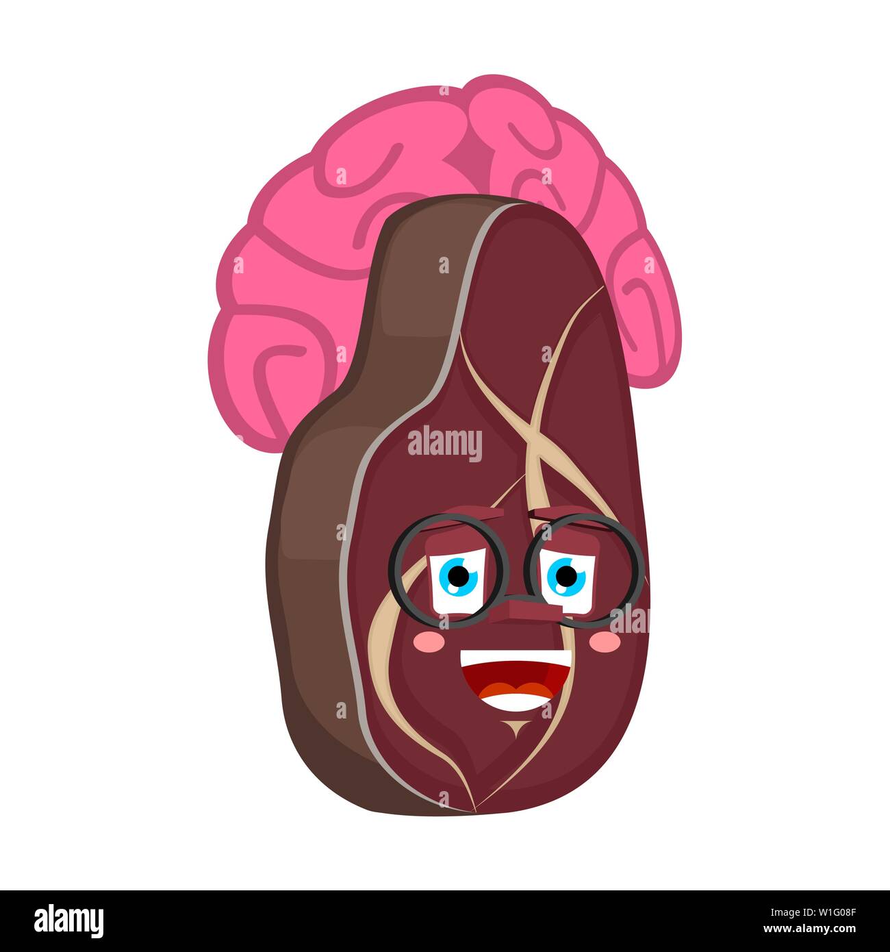 Steak Smart isolated. Brain in meat Cartoon Style. beefsteak brainy ...