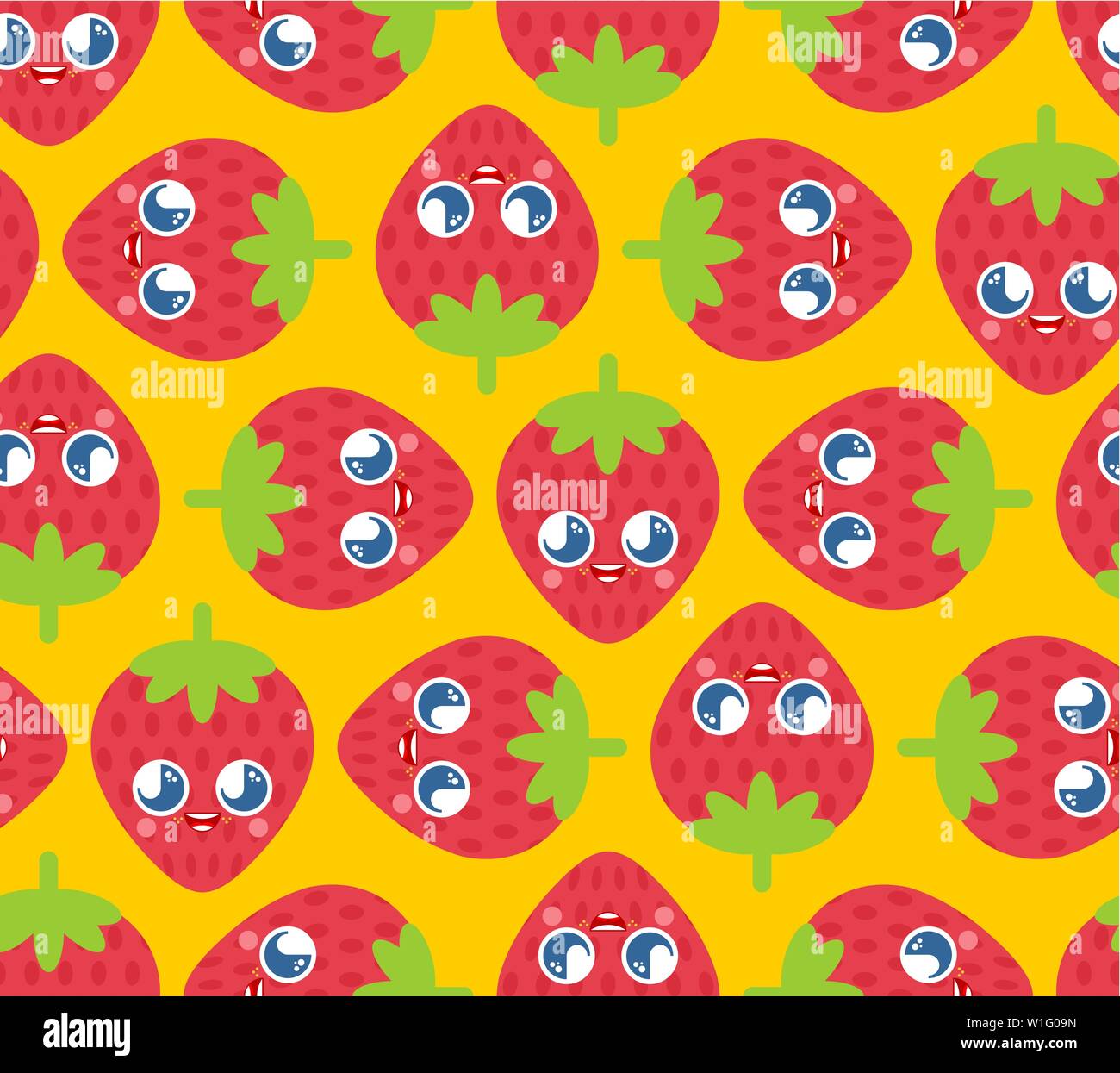 Cute kawaii strawberry pattern seamless. funny berry cartoon style ...
