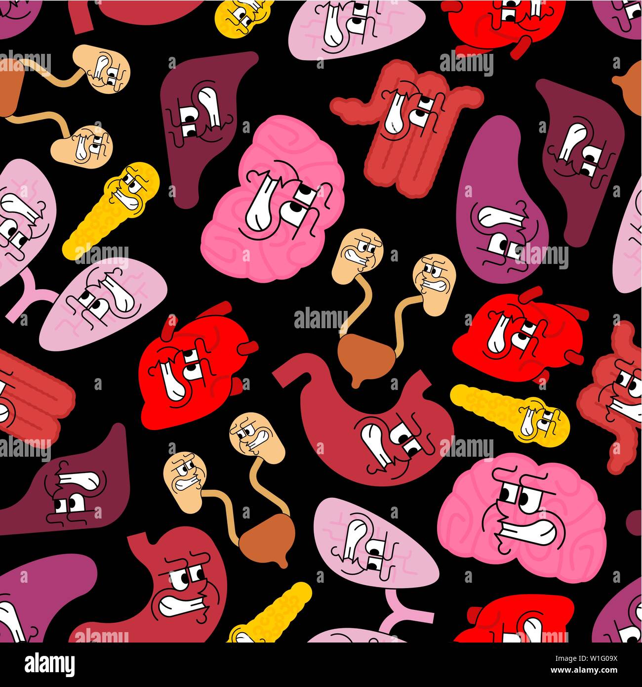 Angry Internal organs pattern seamless. Evil Anatomy background. Vector ...