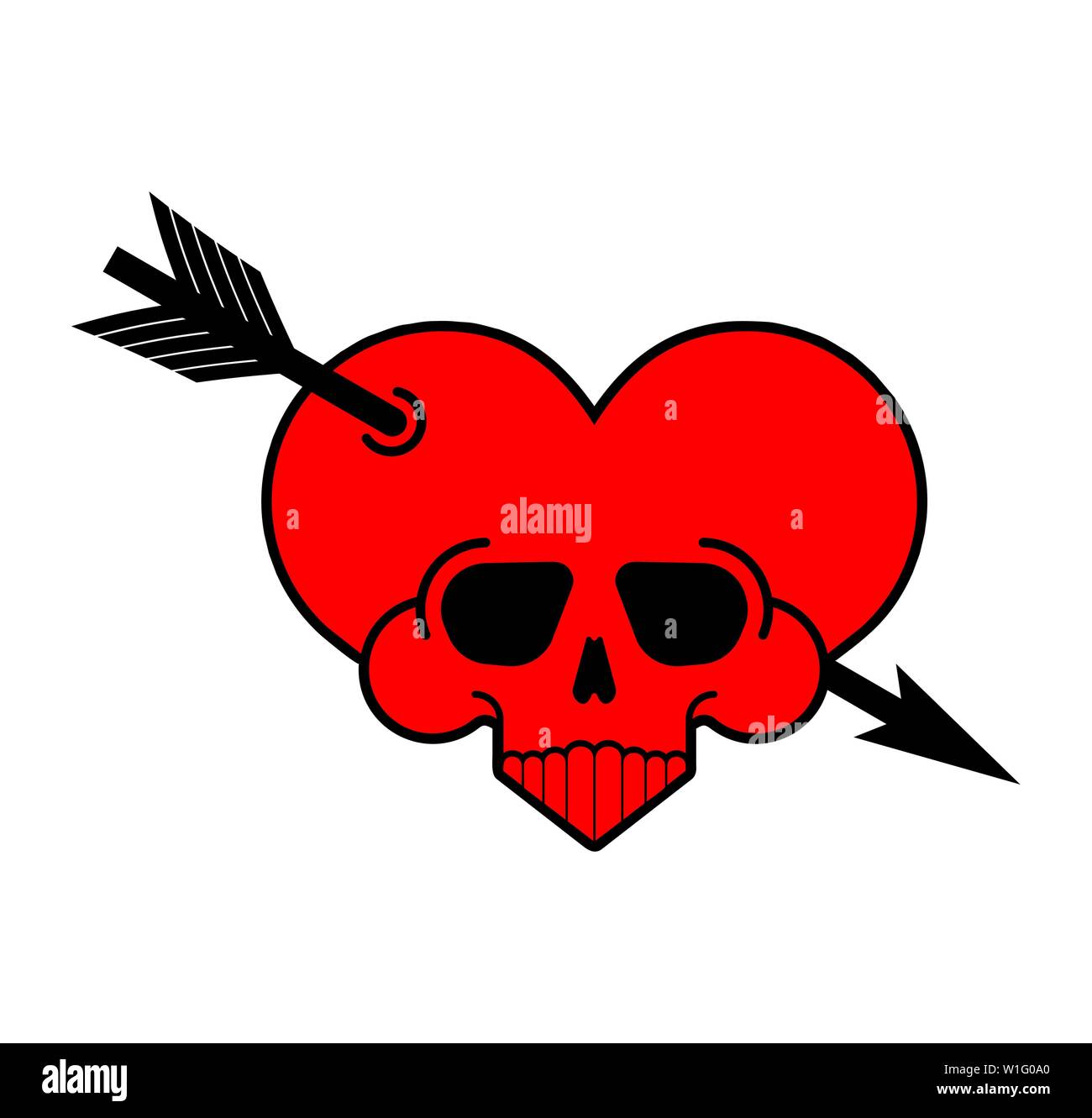 Skull love heart sign. Deadly amur symbol. Vector illustration Stock ...