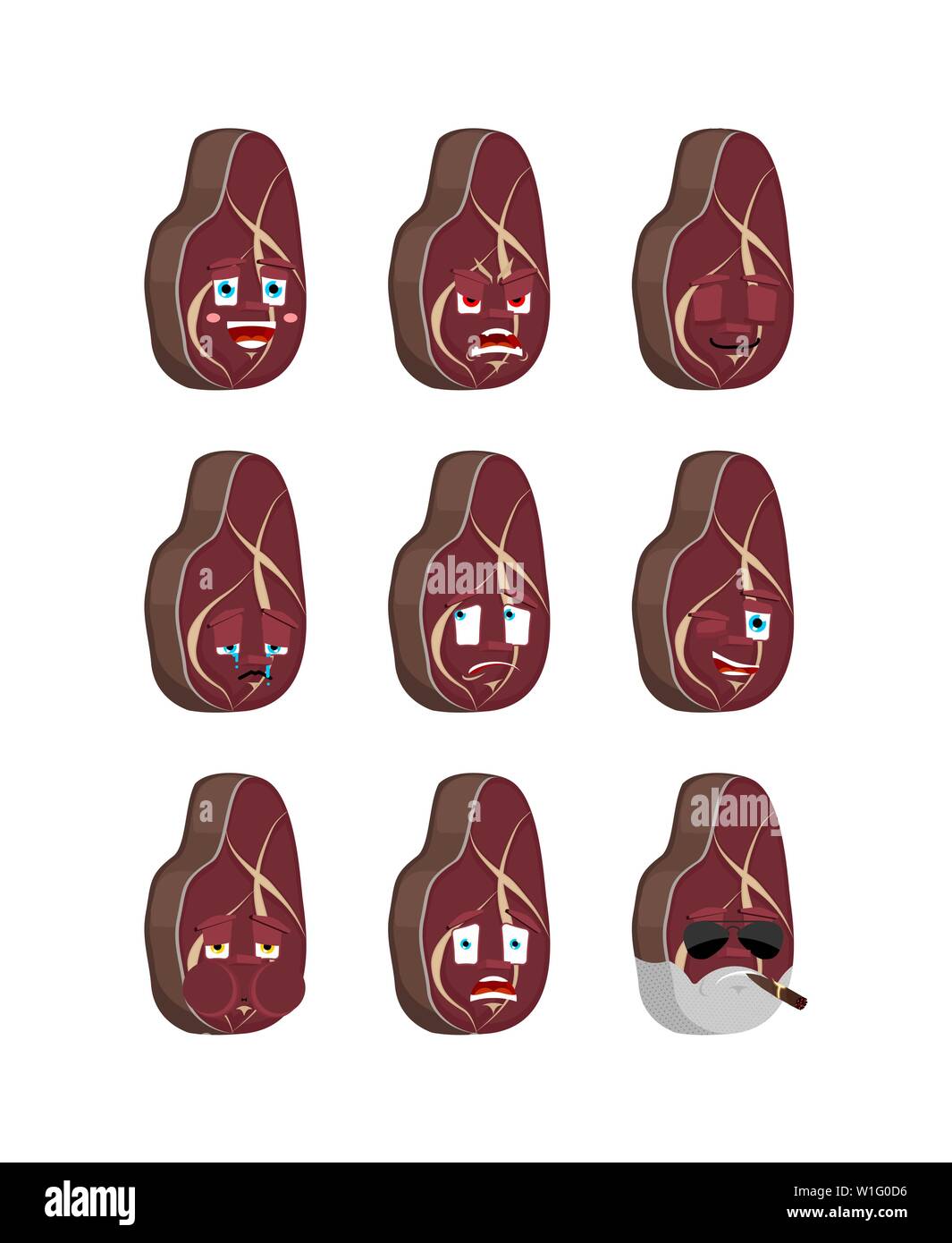 Steak set emotion. sleeping and evil emotion avatar. bewildered and sad ...