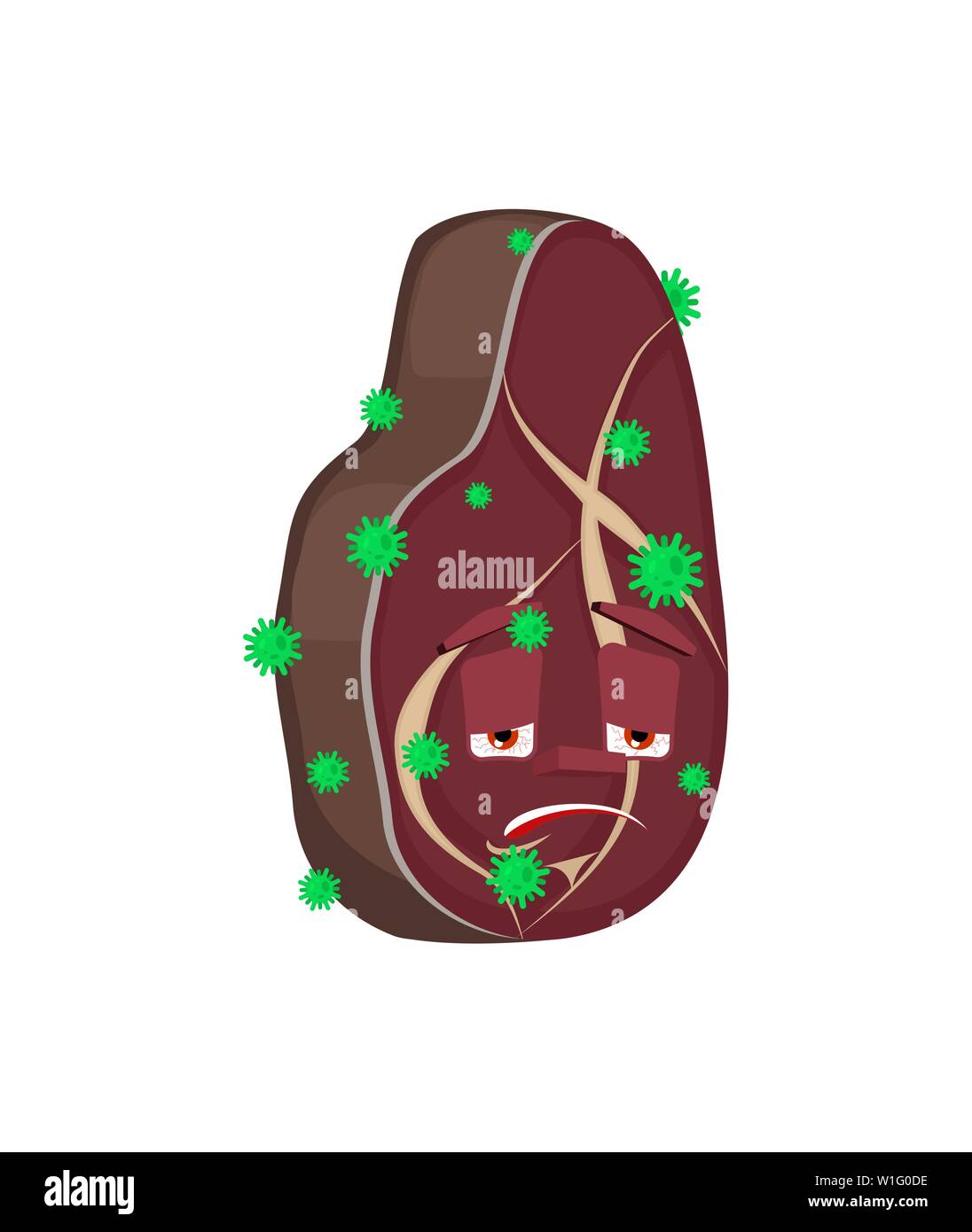 Steak Sick Infection isolated. Virus ill meat. Cartoon Style. Disease ...