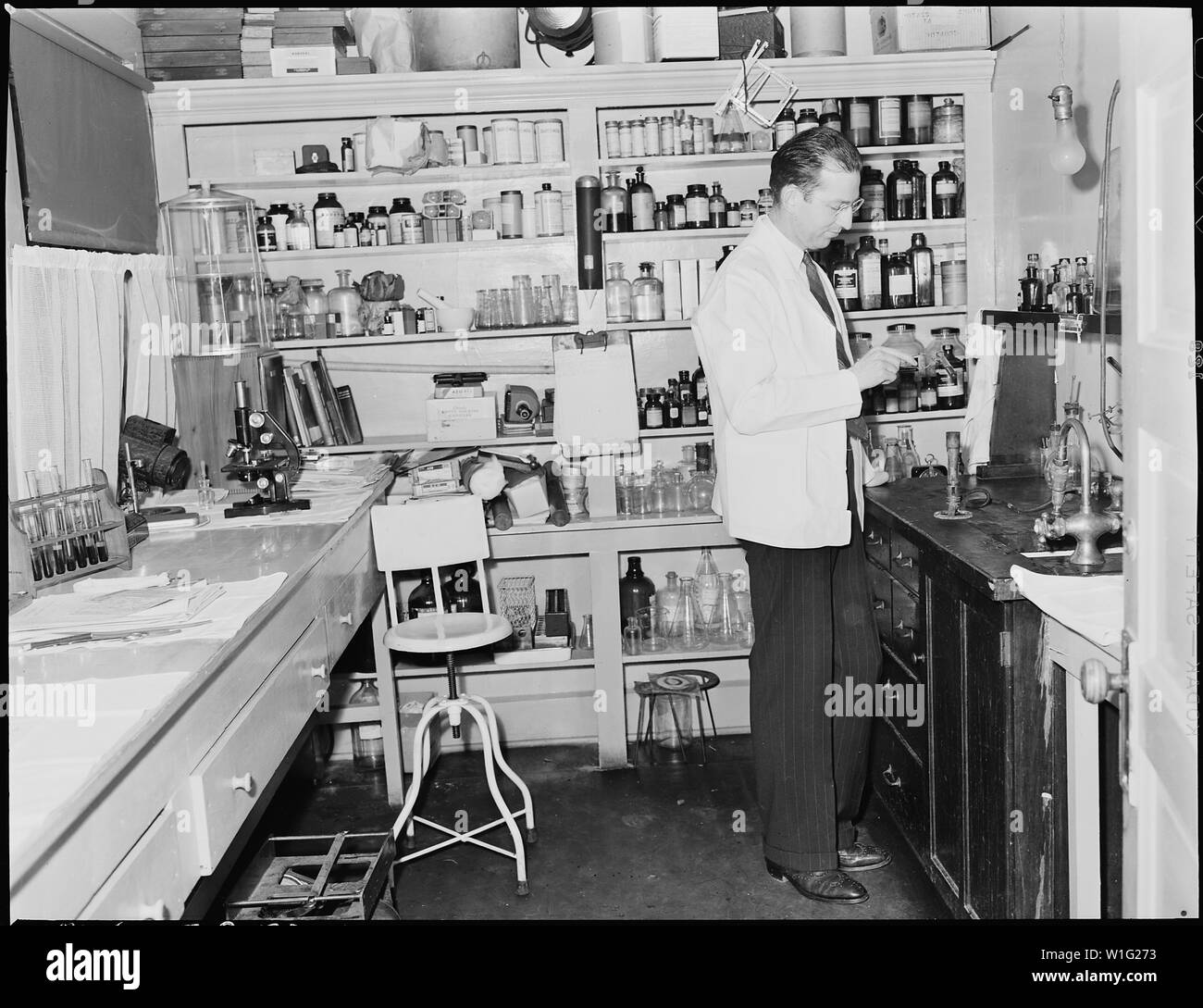 Laboratory in company owned hospital. Inland Steel Company, Wheelwright ...