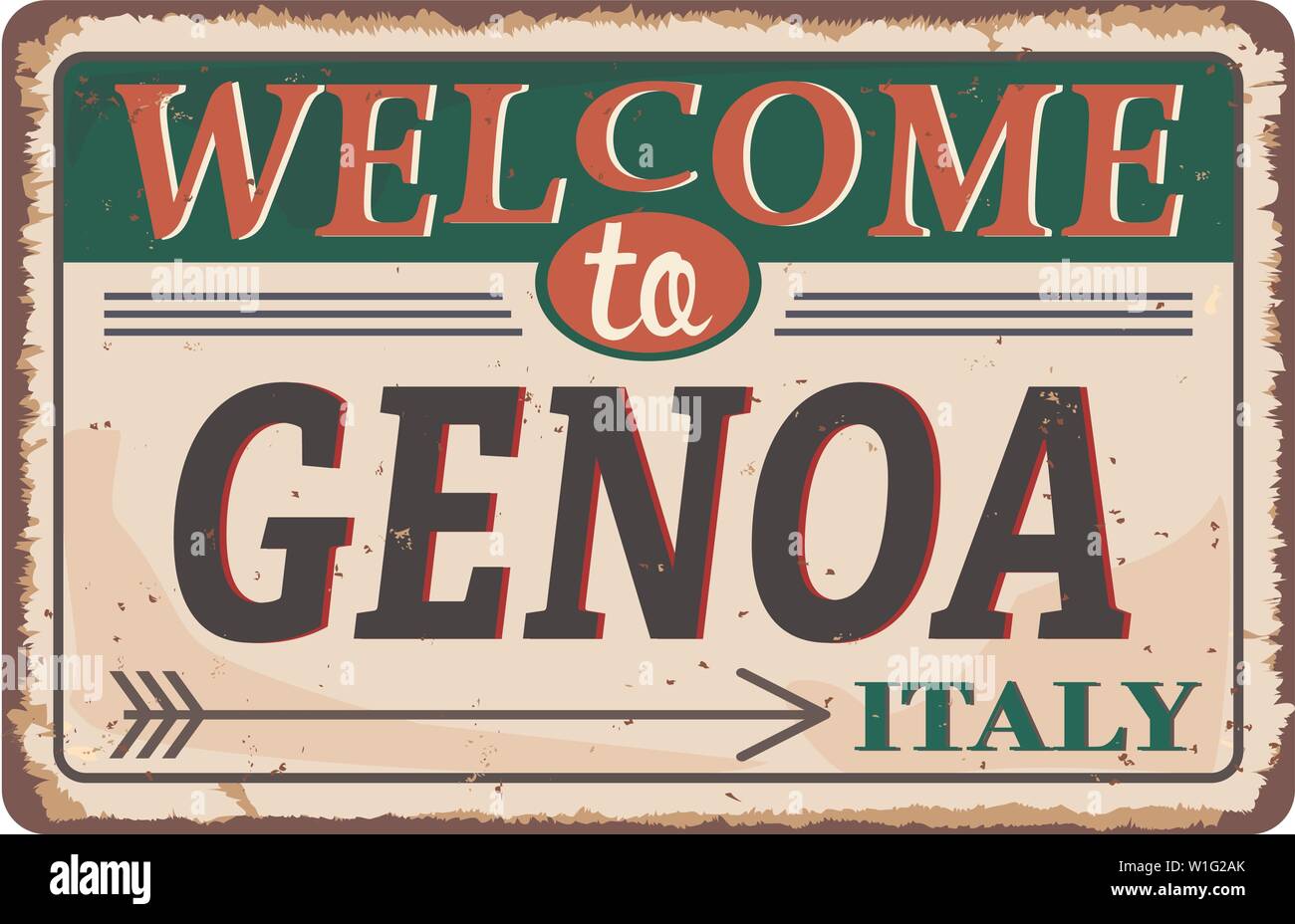 Welcome to Genoa Italy vintage rusty metal sign on a white background ...