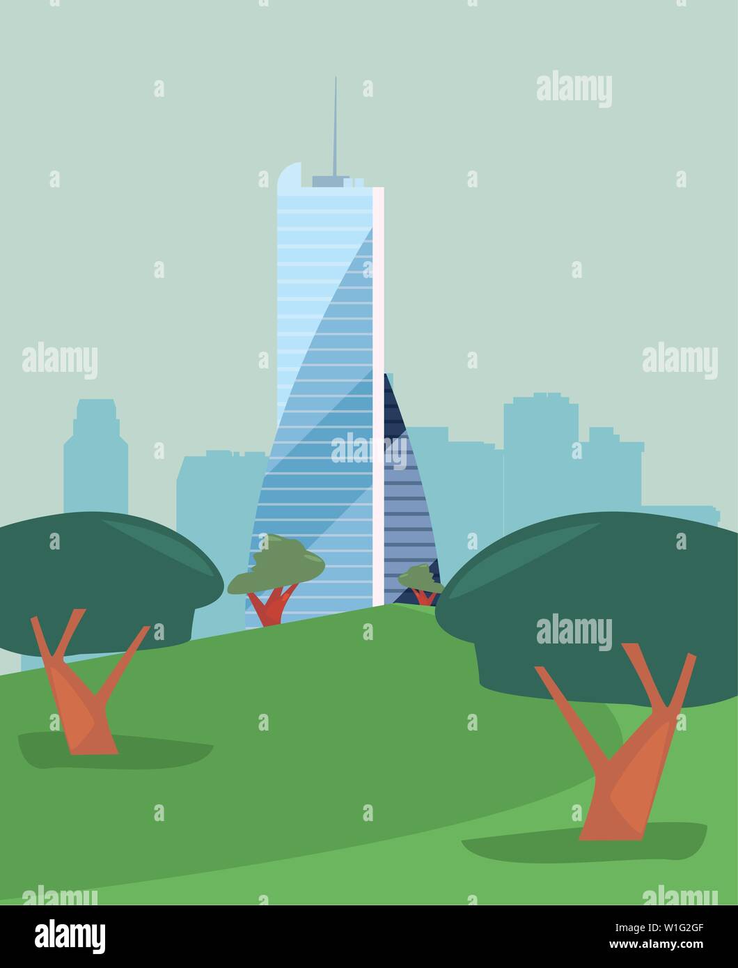 high building city park panorama vector illustration Stock Vector Image ...