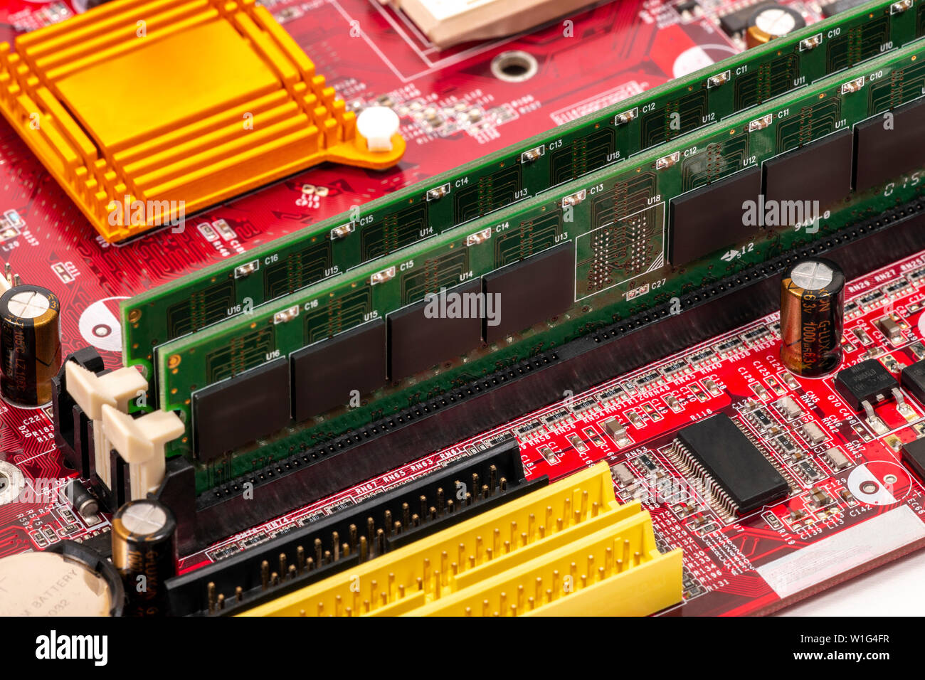 Close view of computer memory installed on the motherboard Stock Photo ...