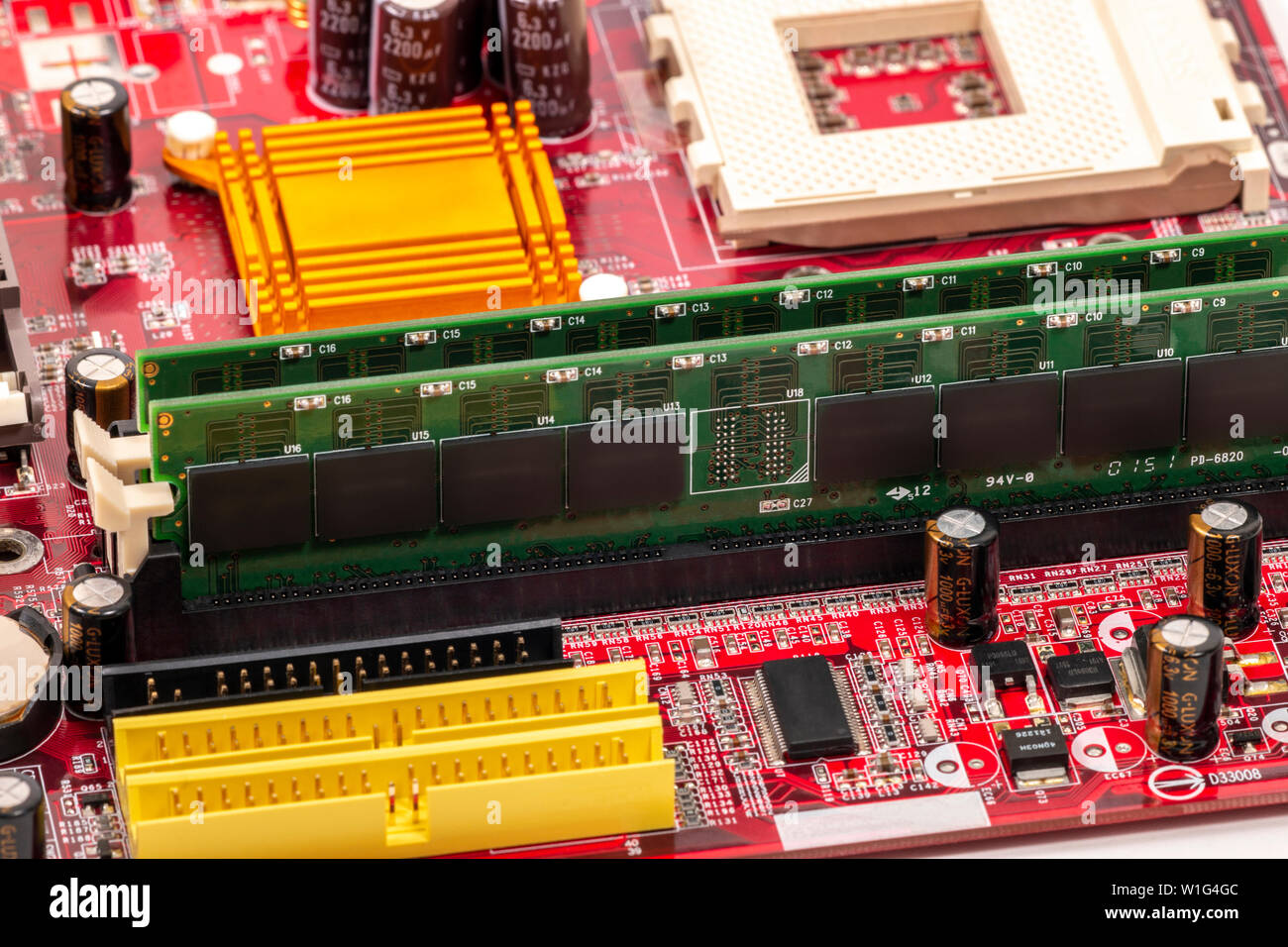 Close view of computer memory installed on the motherboard Stock Photo ...