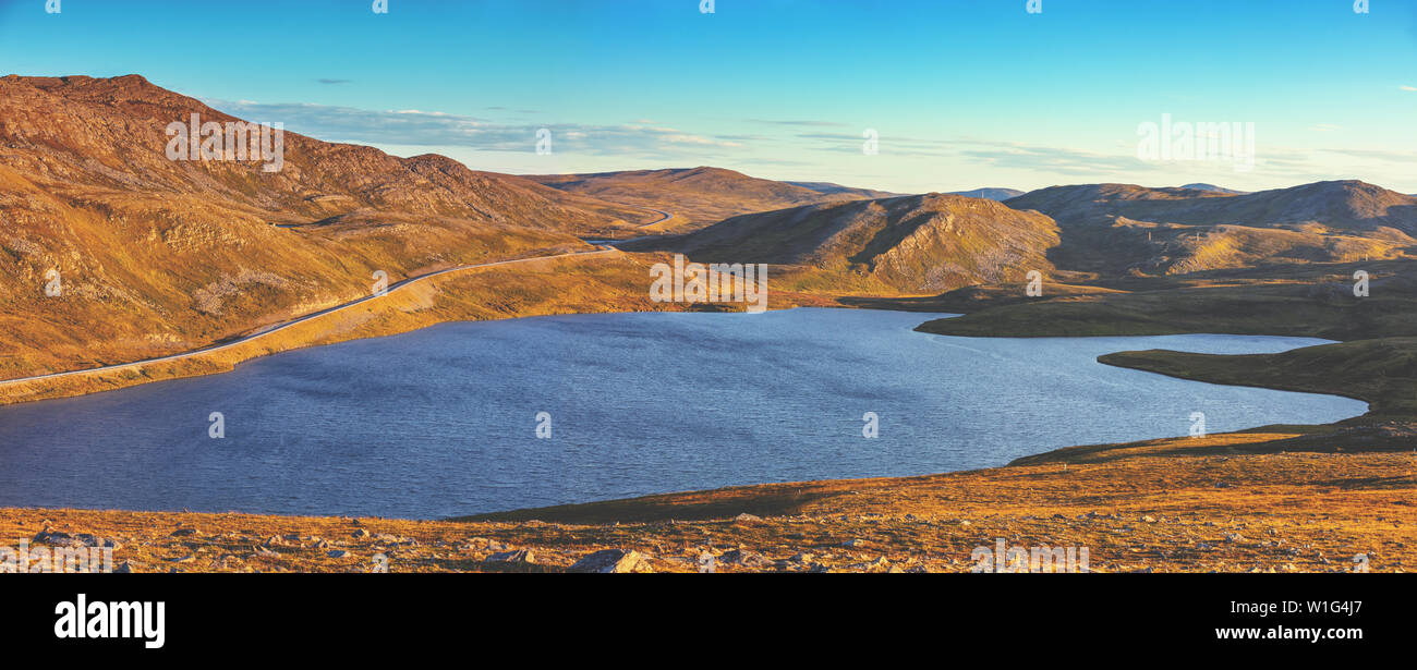 Beautiful lake at sunset. Wild nature Norway. Nordkapp, Mageroya island ...