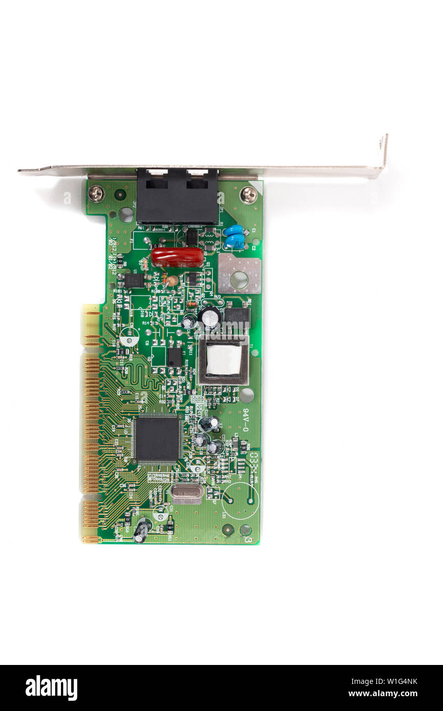 Close view of a computer network card isolated on a white background ...
