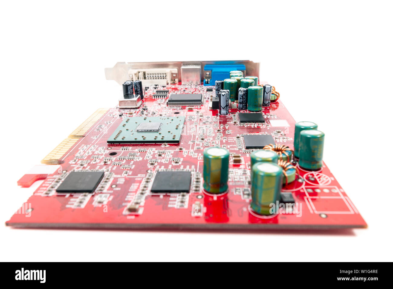 Close view of a computer graphic card isolated on a white background ...