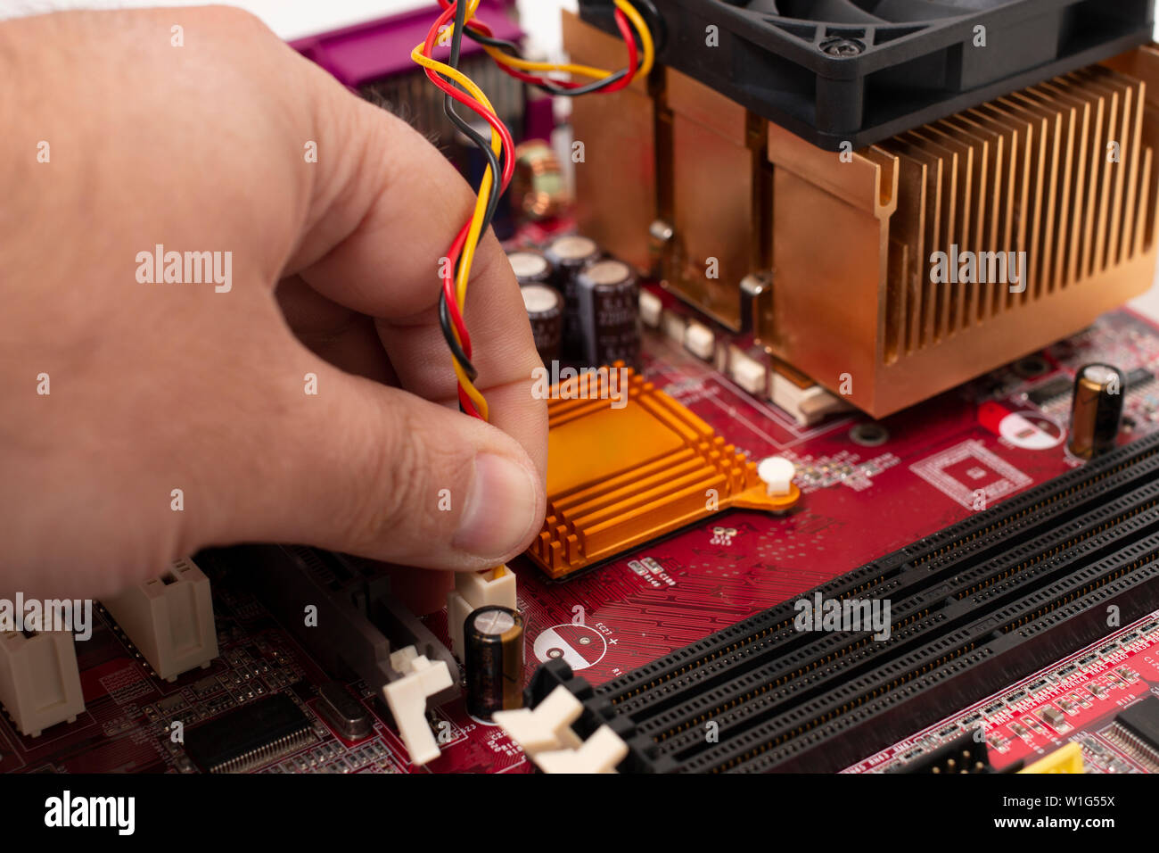Close up view of the mounting of a cpu fan on motherboard Stock Photo ...