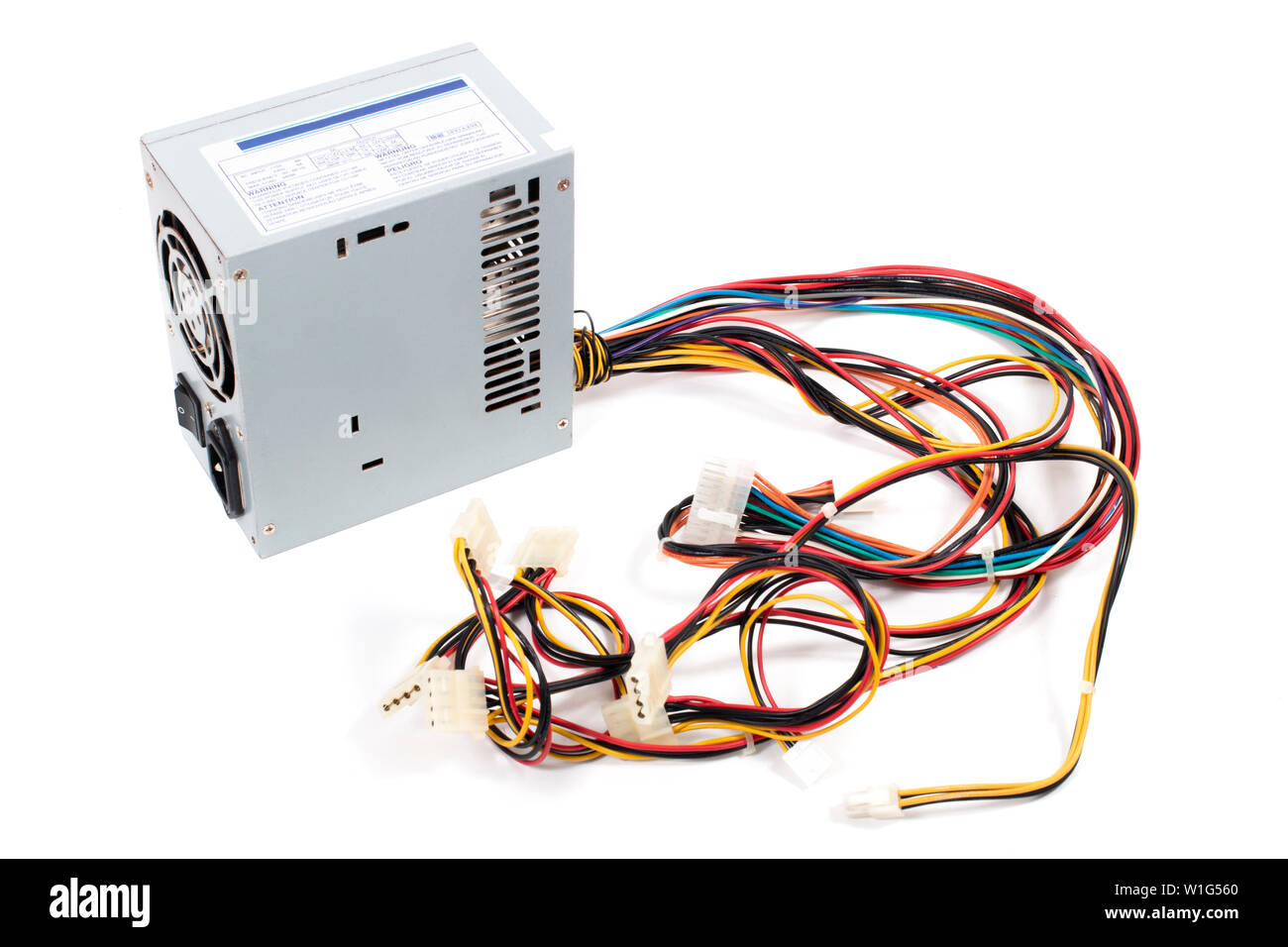 Close up view of a computer power suppy isolated on a white background ...