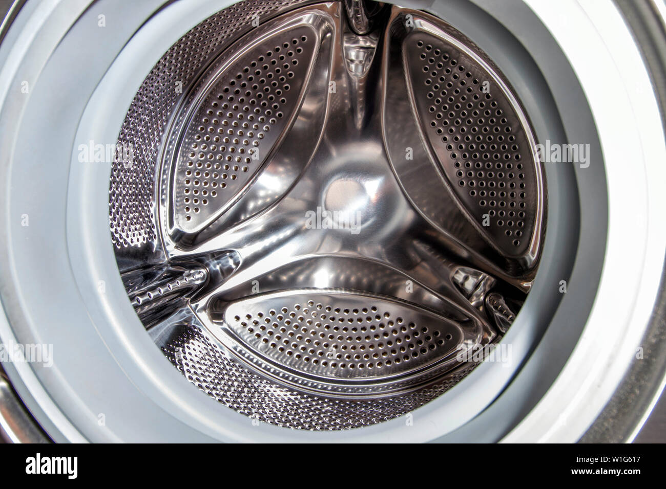 Close up view of the interior of a washing machine on the kitchen Stock ...