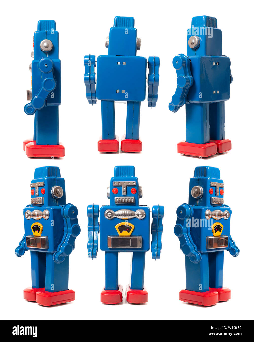 Vintage tin robot toy isolated on a white background Stock Photo - Alamy