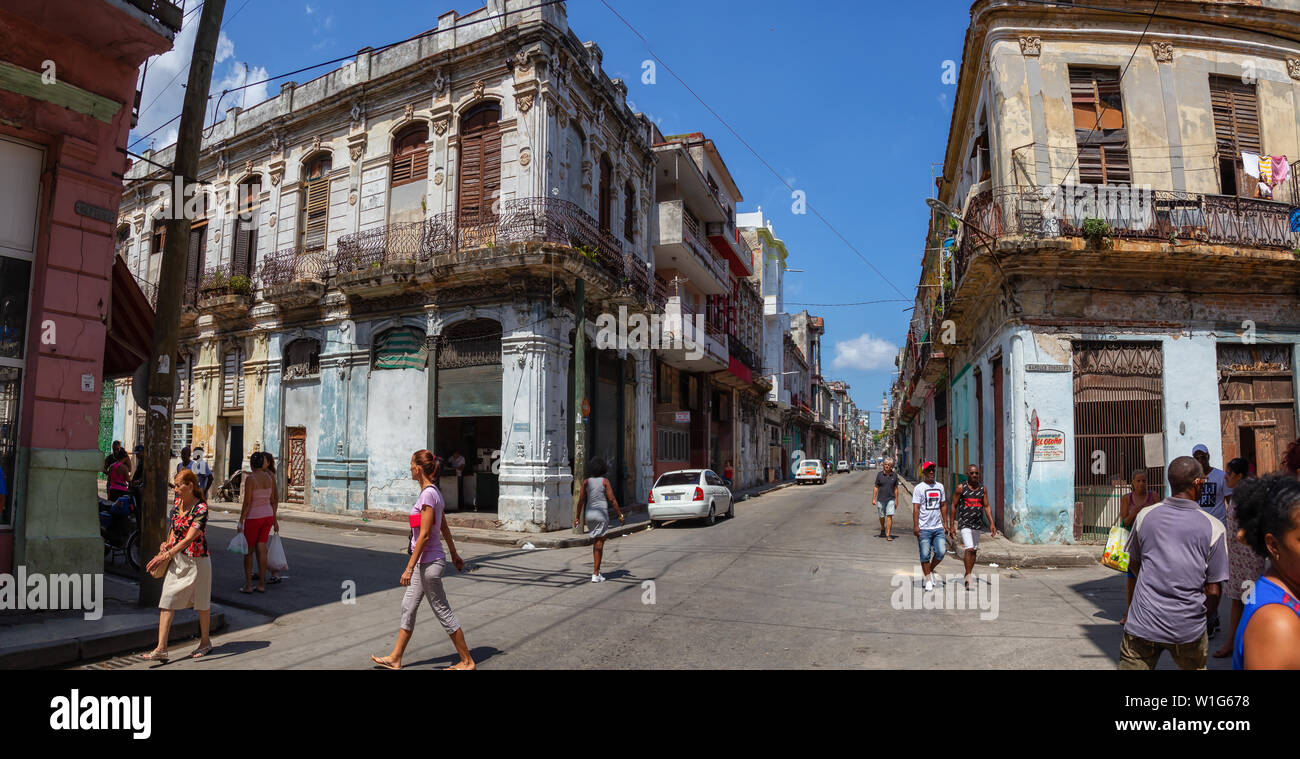 Havana, Cuba - May 19, 2019: Panoramic Street view of the disadvantaged ...