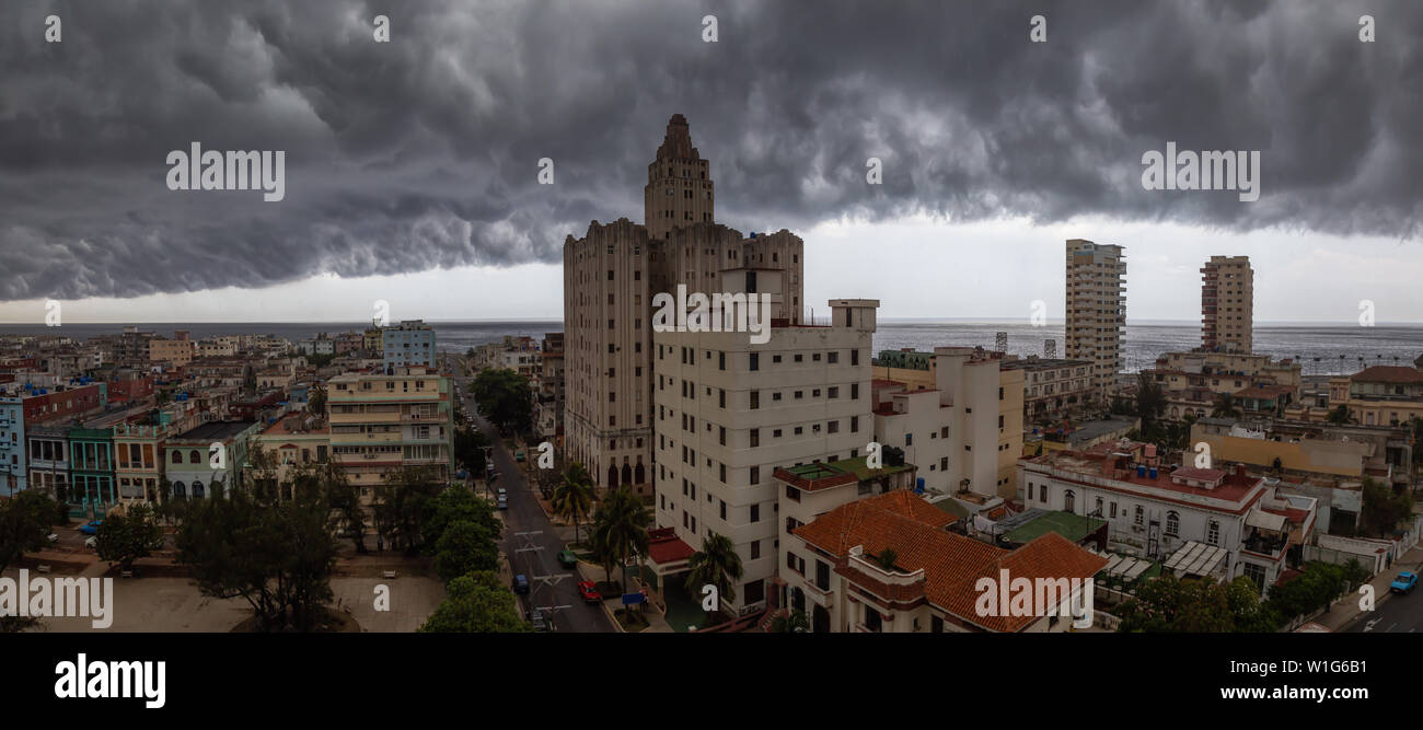 Aerial Panoramic view of the Havana City, Capital of Cuba, during a ...